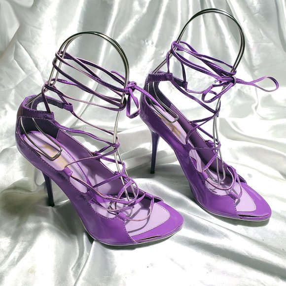 Hollywoo Heels | Shoes | New Hollywood Heels Purple Patent Strappy Lace ...